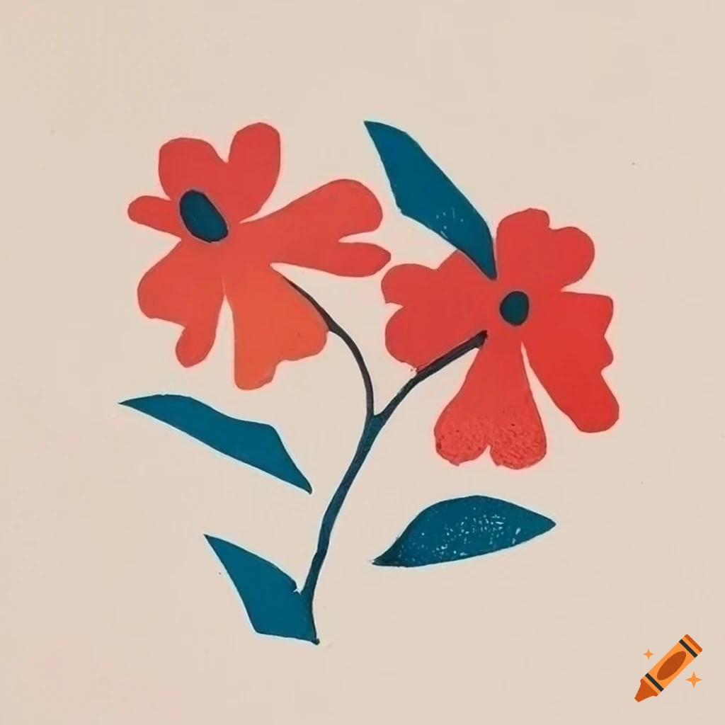 Miro flowers in minimalist winter linocut style on Craiyon