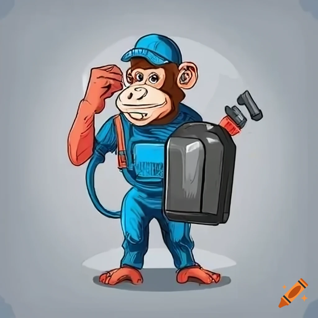 Auto mechanic monkey in overalls with gas can and tools on Craiyon