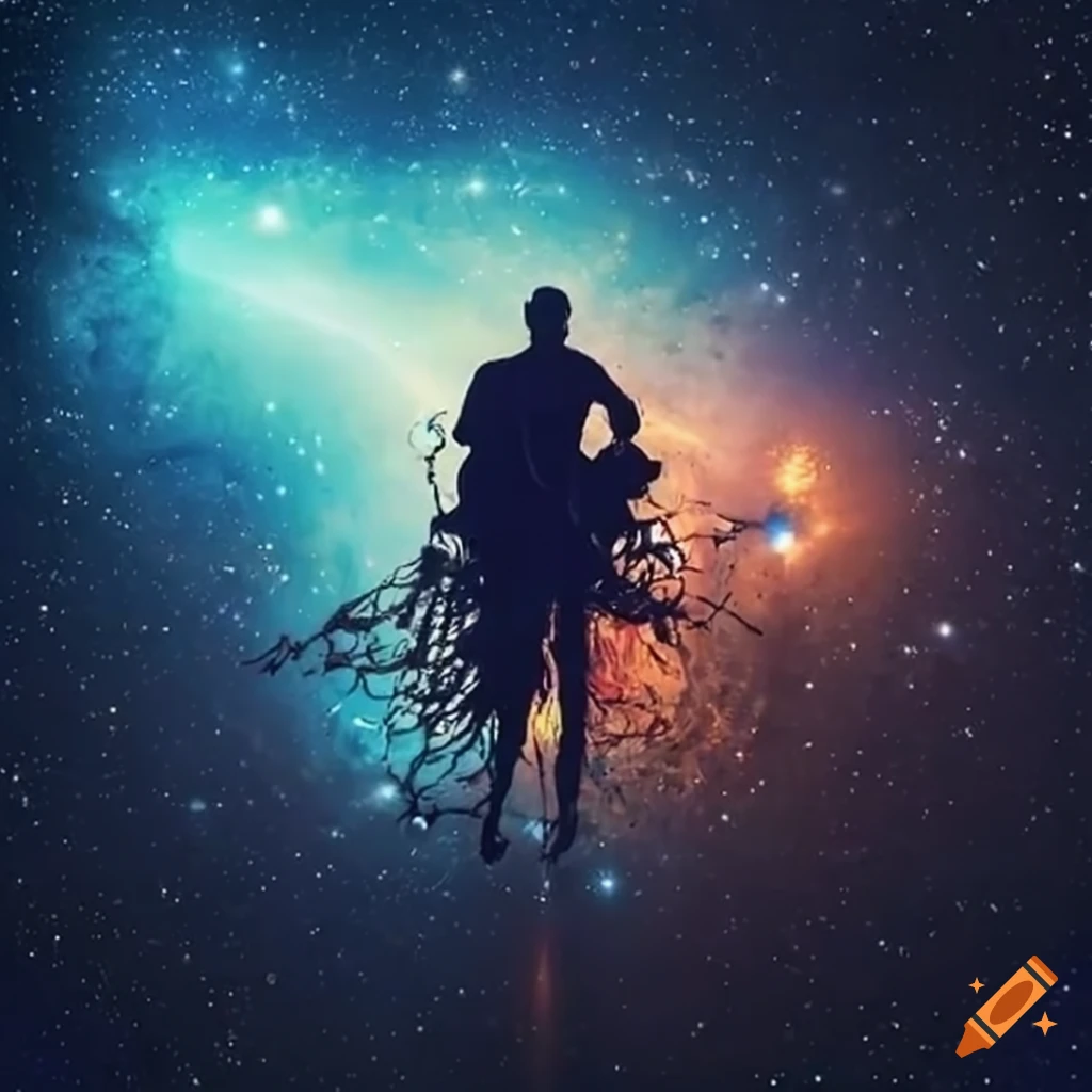 Men riding a broom in space with lots of stars on Craiyon