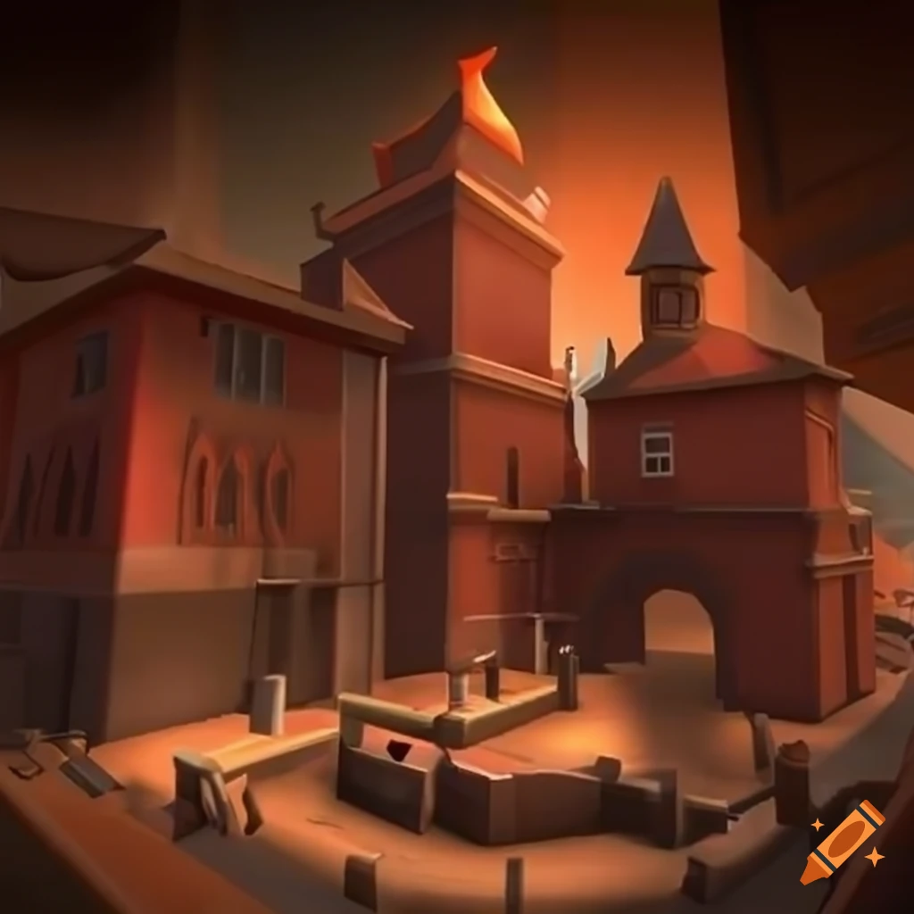 Colorful and detailed architecture in a popular team fortress 2 map on ...