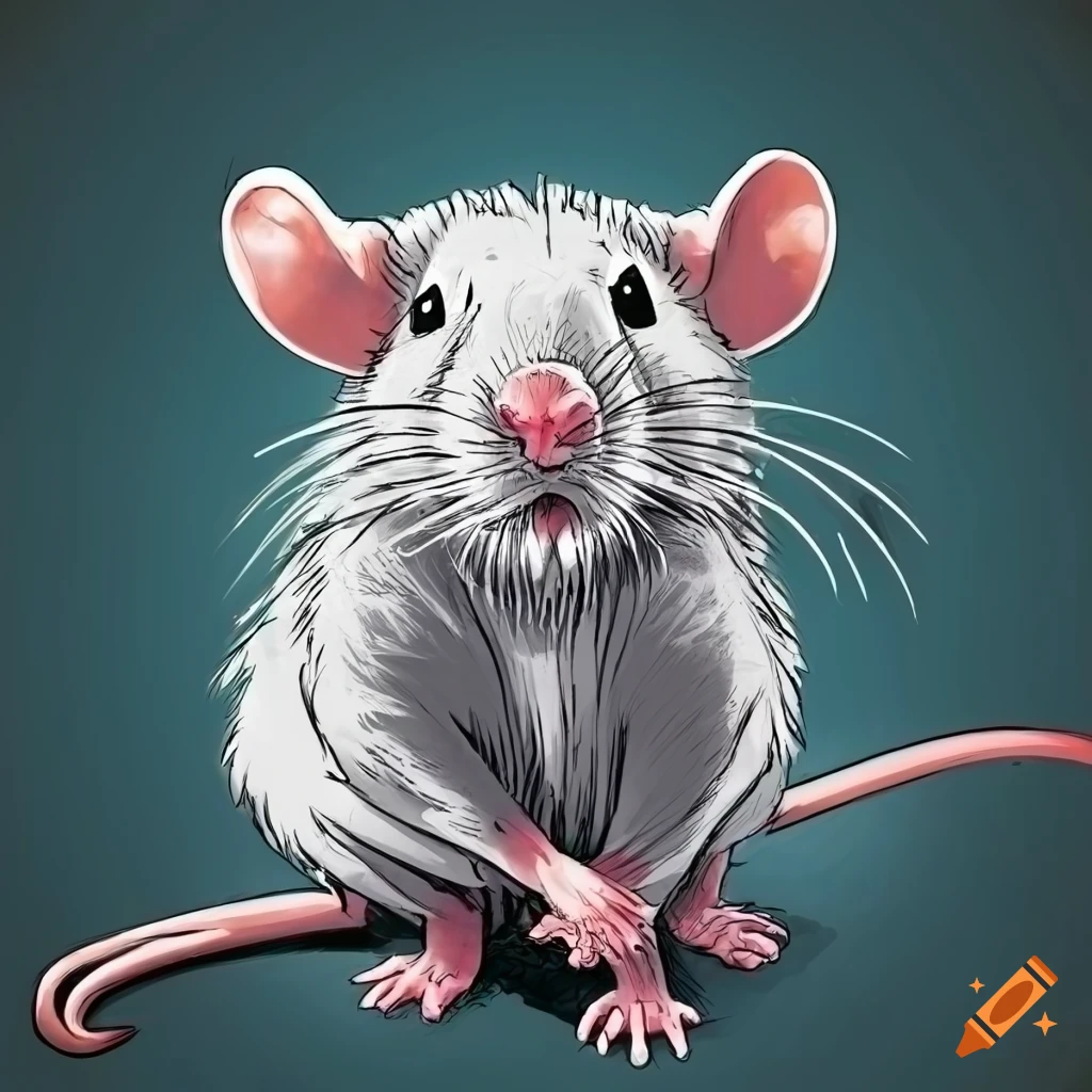 Comic drawing of a grey-white rat on Craiyon