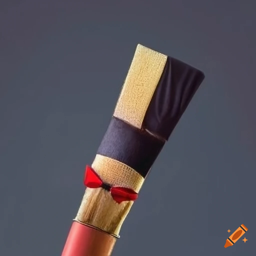 Saxophone reed with face wearing red bowtie and top hat on Craiyon