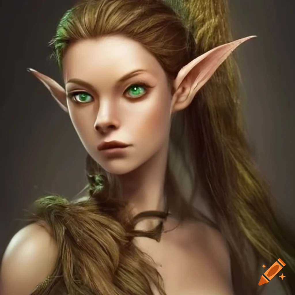 Wood elf with green eyes and brown messy hair in an Asian style on Craiyon