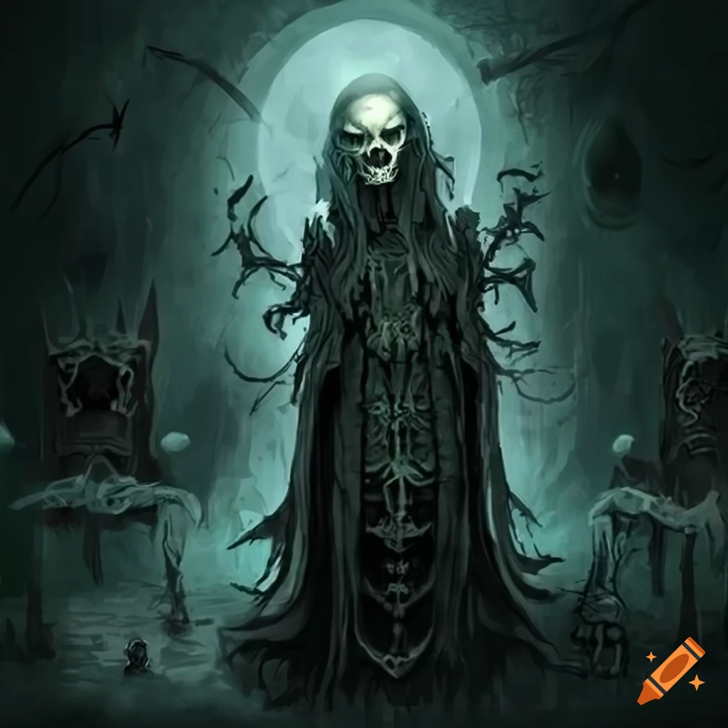 Skeletal necromancer in a gothic setting on Craiyon