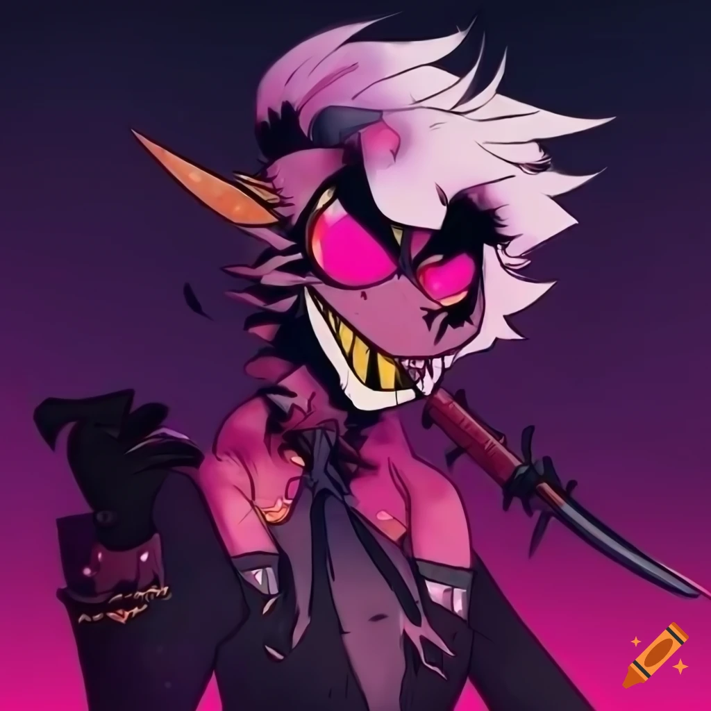 Punk male hellhound with a katana on Craiyon