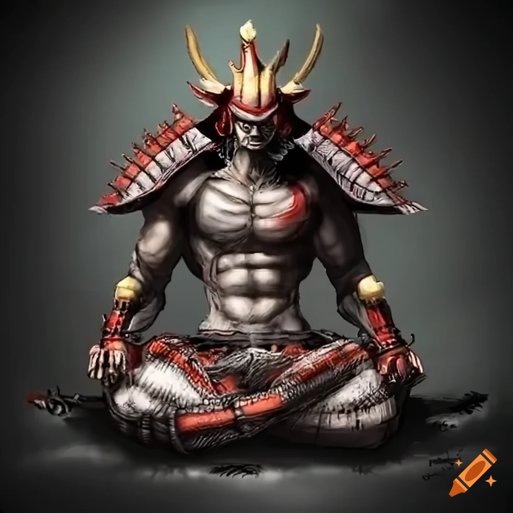Samurai meditating in a martial arts setting on Craiyon