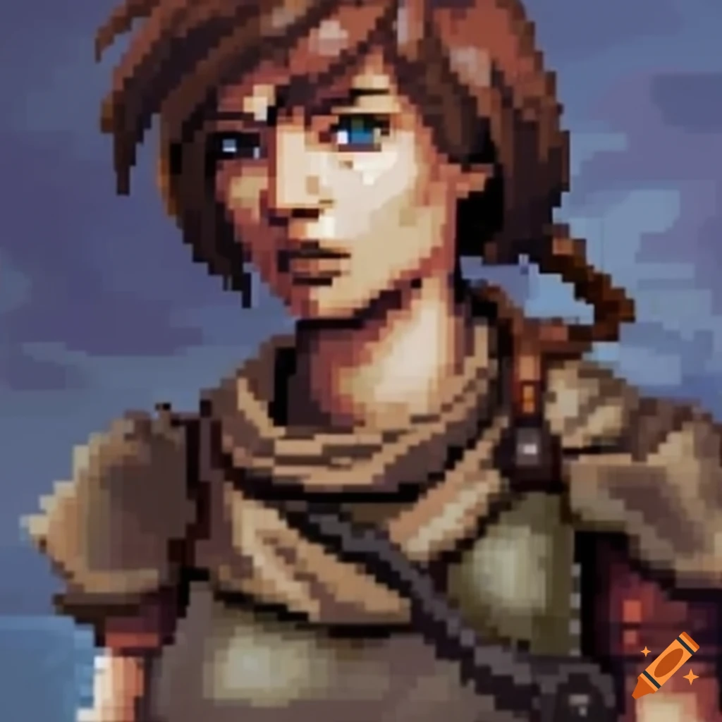 Pixel art realistic portrait of a female rogue with dark brown hair on ...