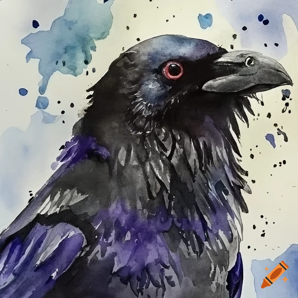 Raven in watercolor on Craiyon