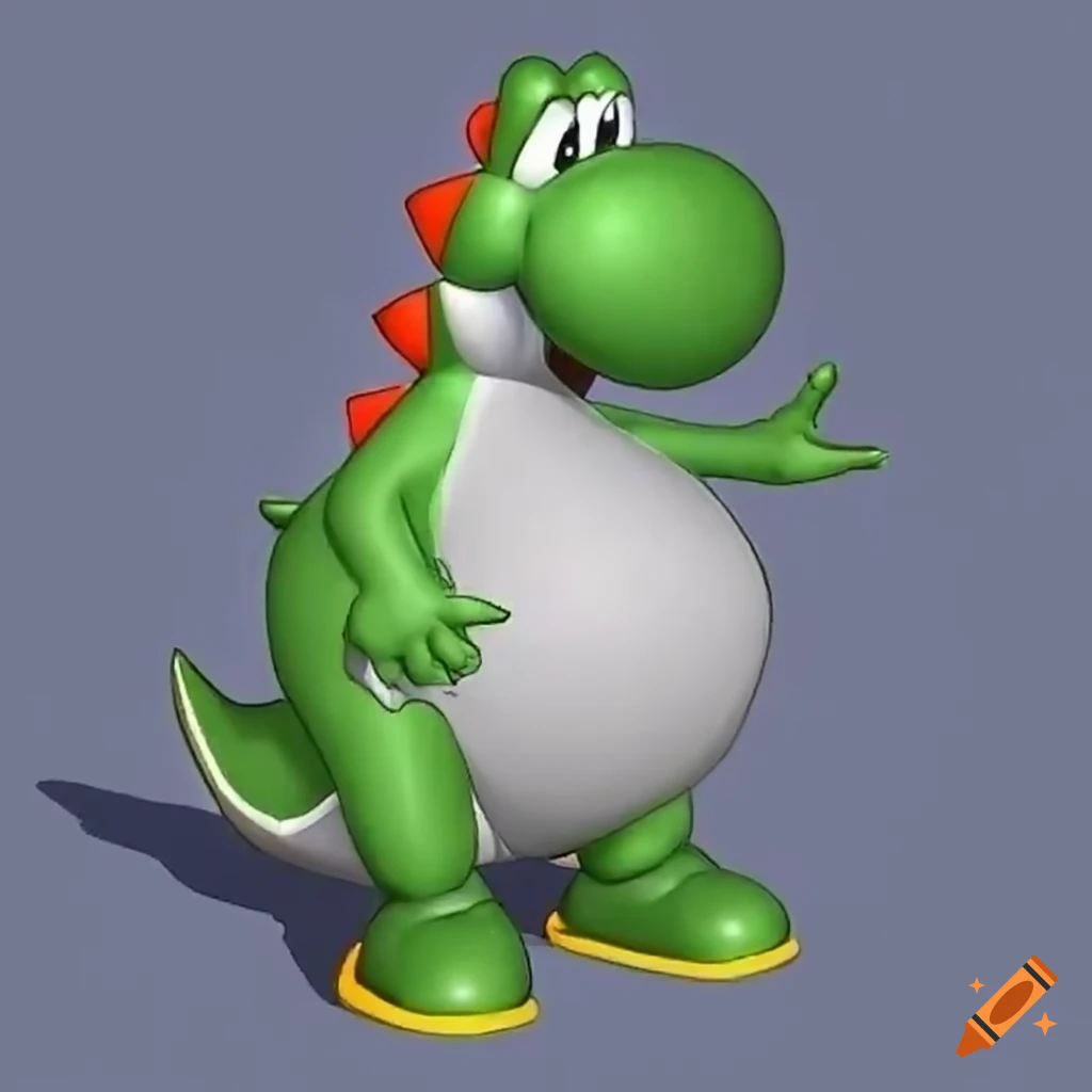Green Yoshi character with a large belly from Super Mario Bros on Craiyon