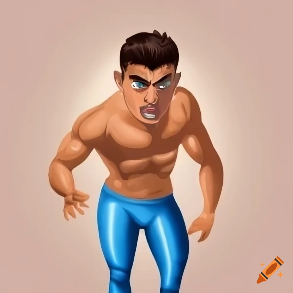 Handsome Vintage Italian Male Wrestler In Blue Spandex Leggings On Craiyon