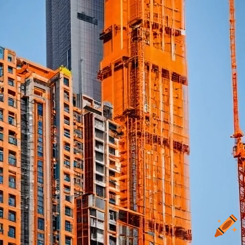 Skyscraper construction with an orange theme on Craiyon
