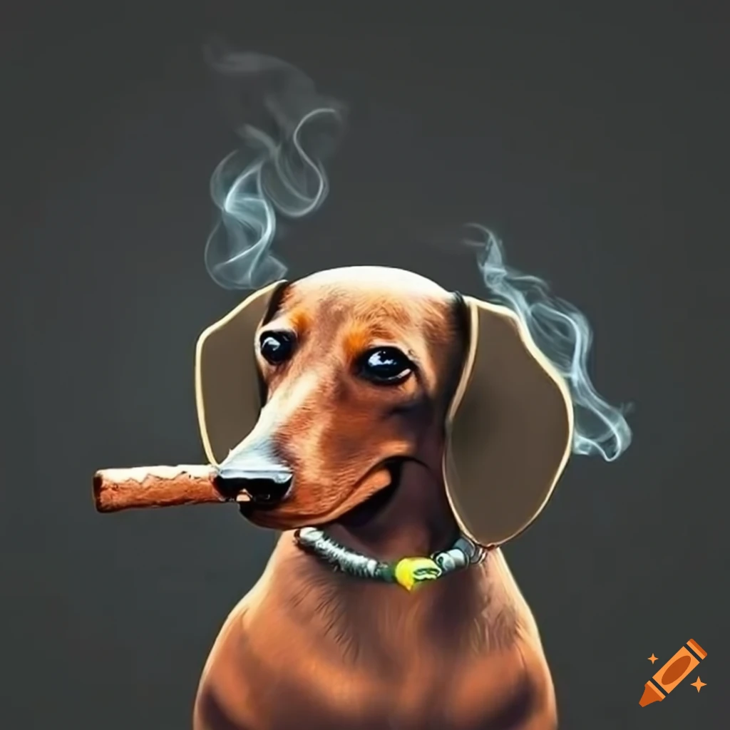 Dachshund dog smoking a cigar and greeting on Craiyon