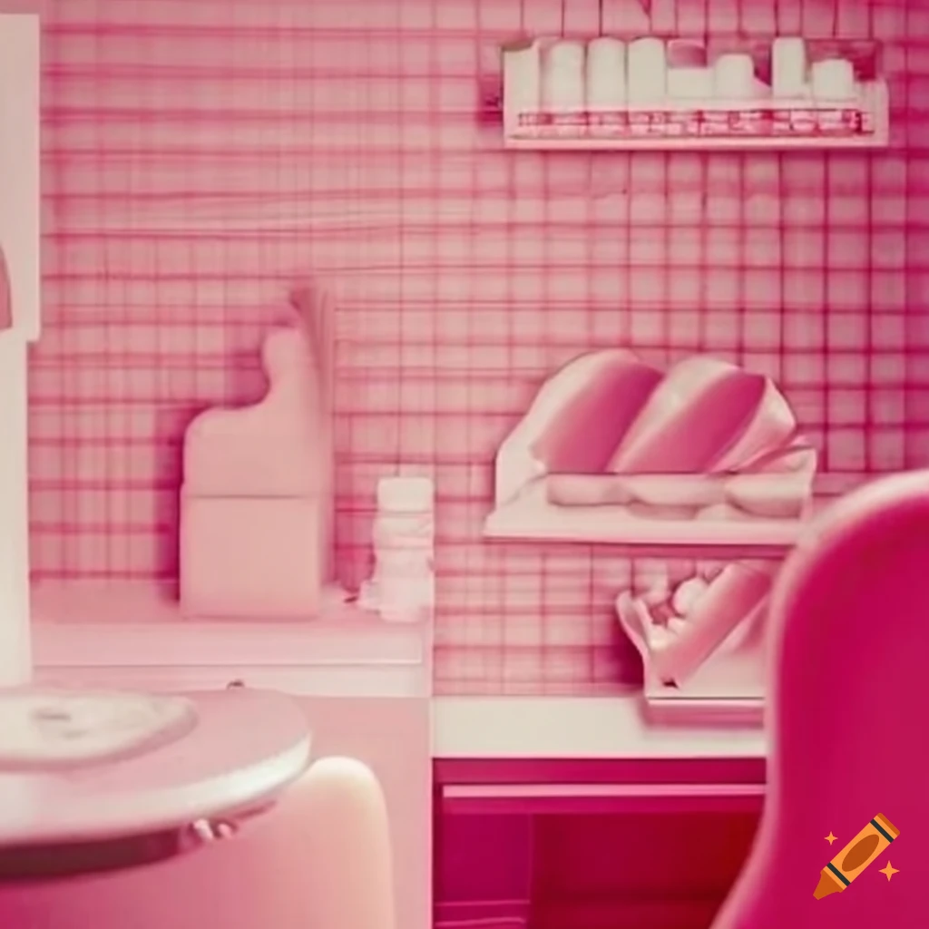 Beauty salon interior with a 70s pink aesthetic on Craiyon