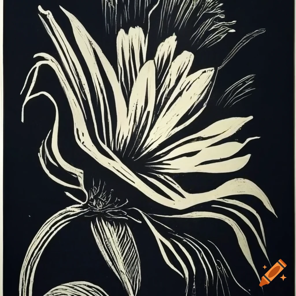 Vintage flowers in a linocut style on Craiyon