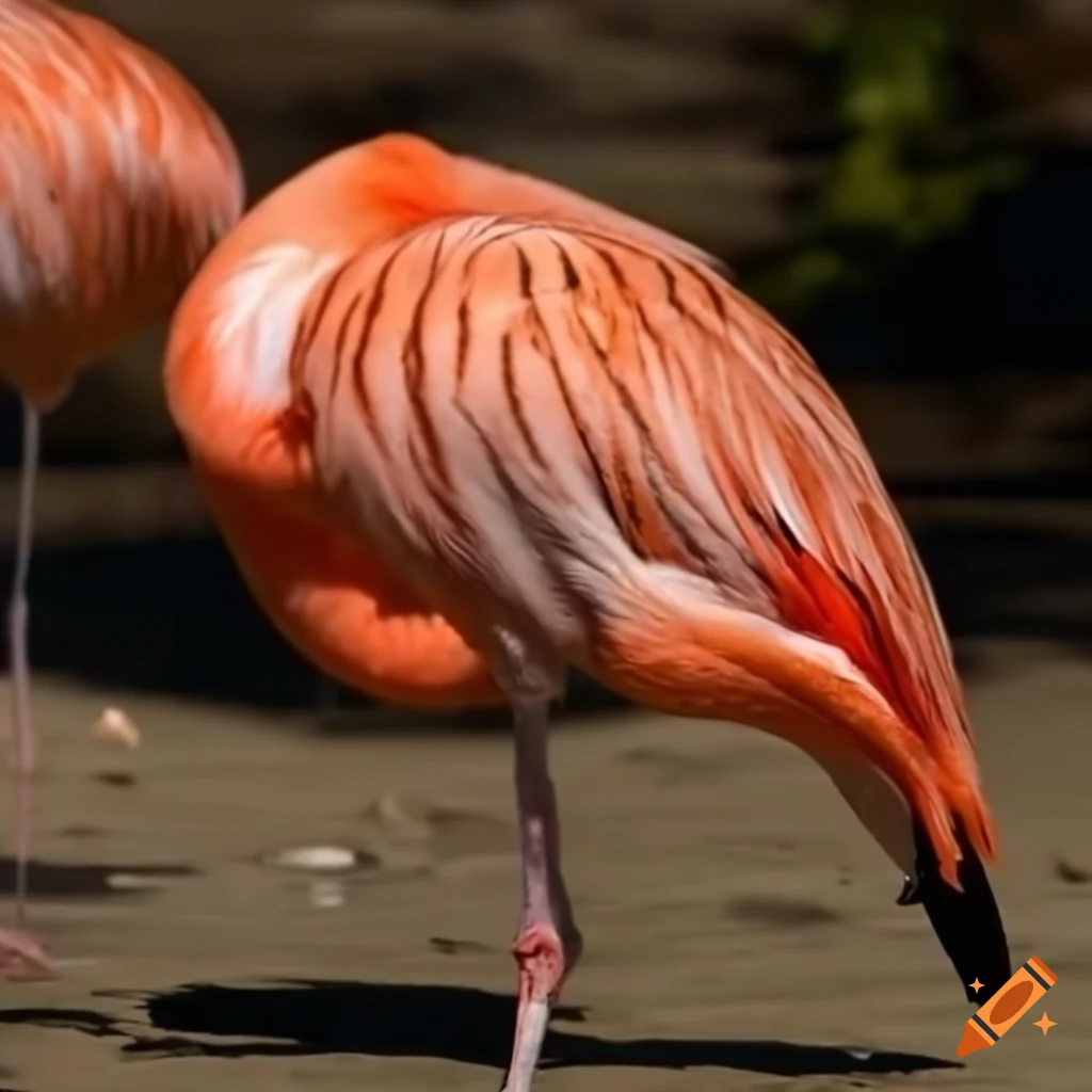 Flamingo-tiger hybrid species captured in natural lighting on Craiyon