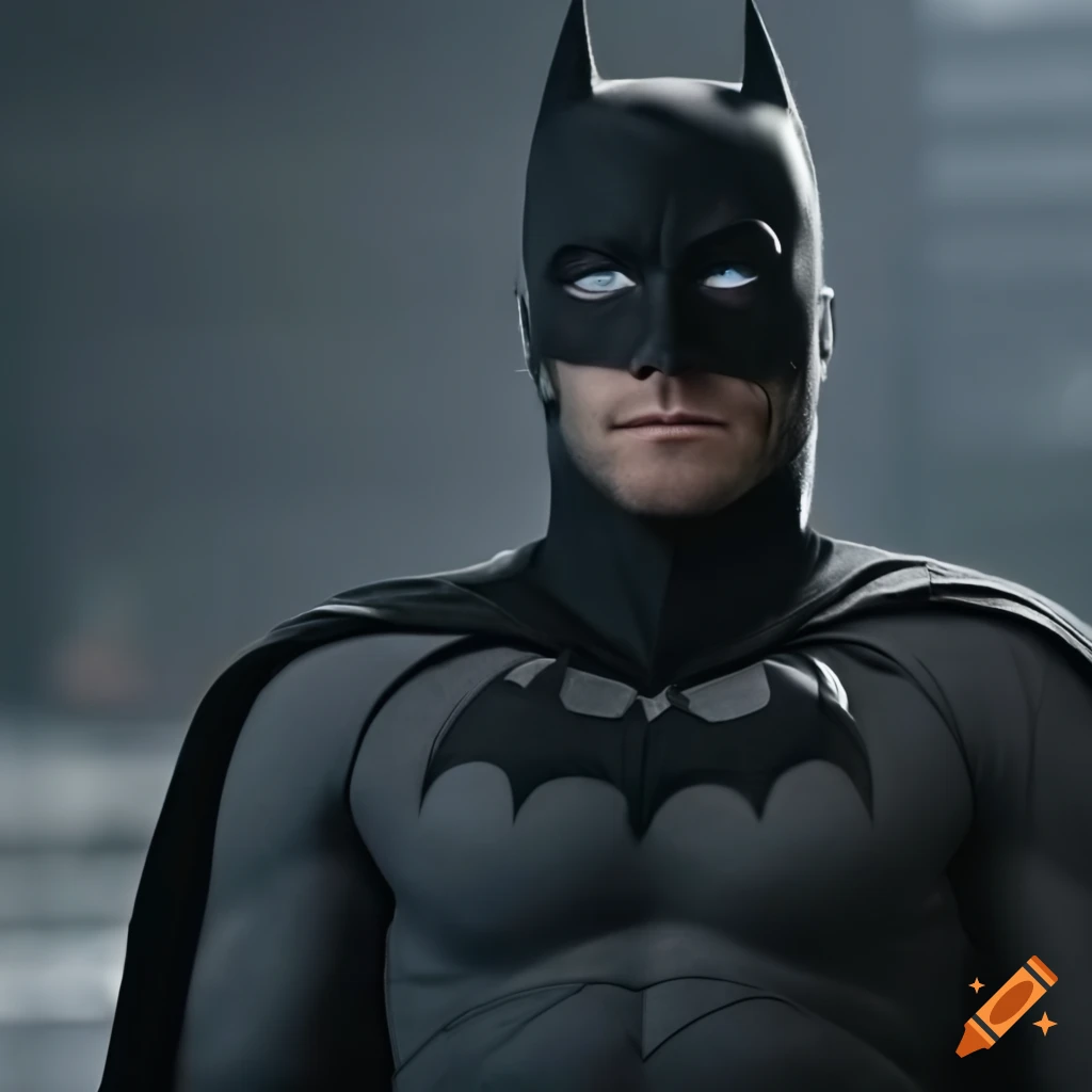 Actor in Batman-inspired costume without mask in Gotham city on Craiyon