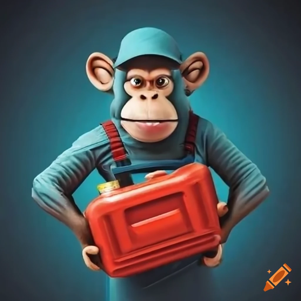 Auto mechanic monkey in overalls with tools and gas can on Craiyon