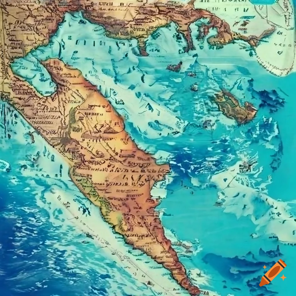 Topographical map of the gulf of mexico with multiple islands on Craiyon