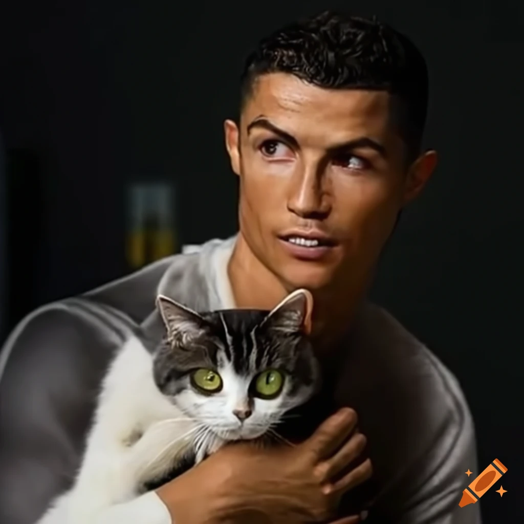 Cristiano ronaldo petting a cat on Craiyon