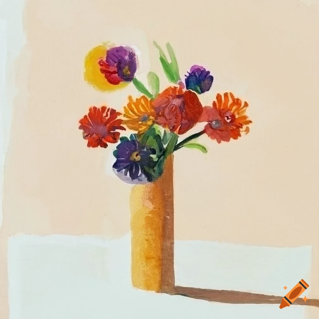 Minimalistic flower arrangement in a vase done with klee crayons on Craiyon
