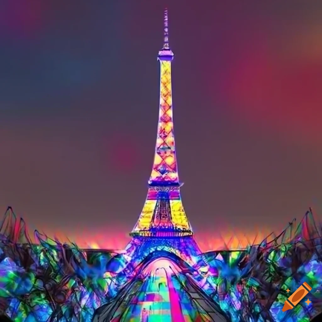 Colorful abstract eiffel tower rendition on Craiyon