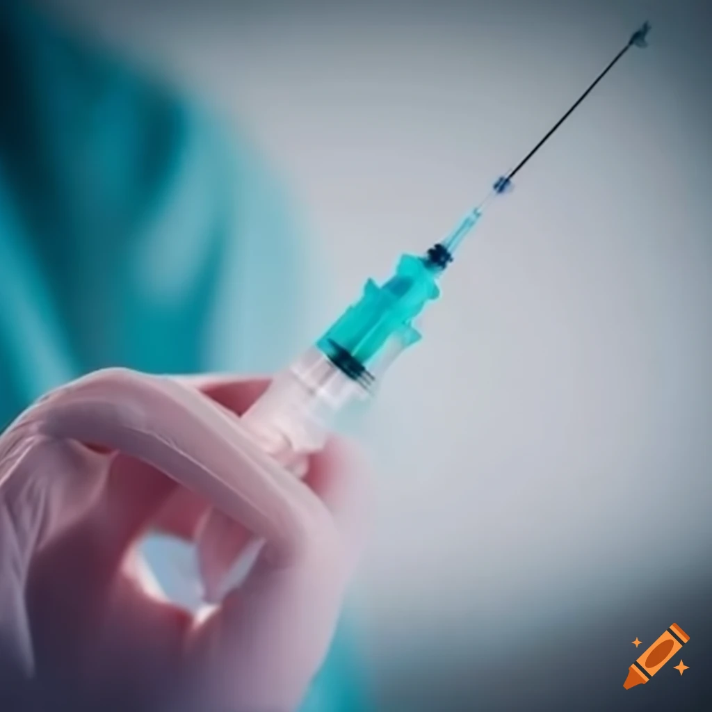 Hand holding a syringe in a hospital room on Craiyon