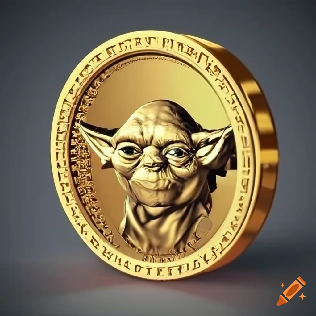 3D gold coin with YODA engraving and $YODA text on Craiyon