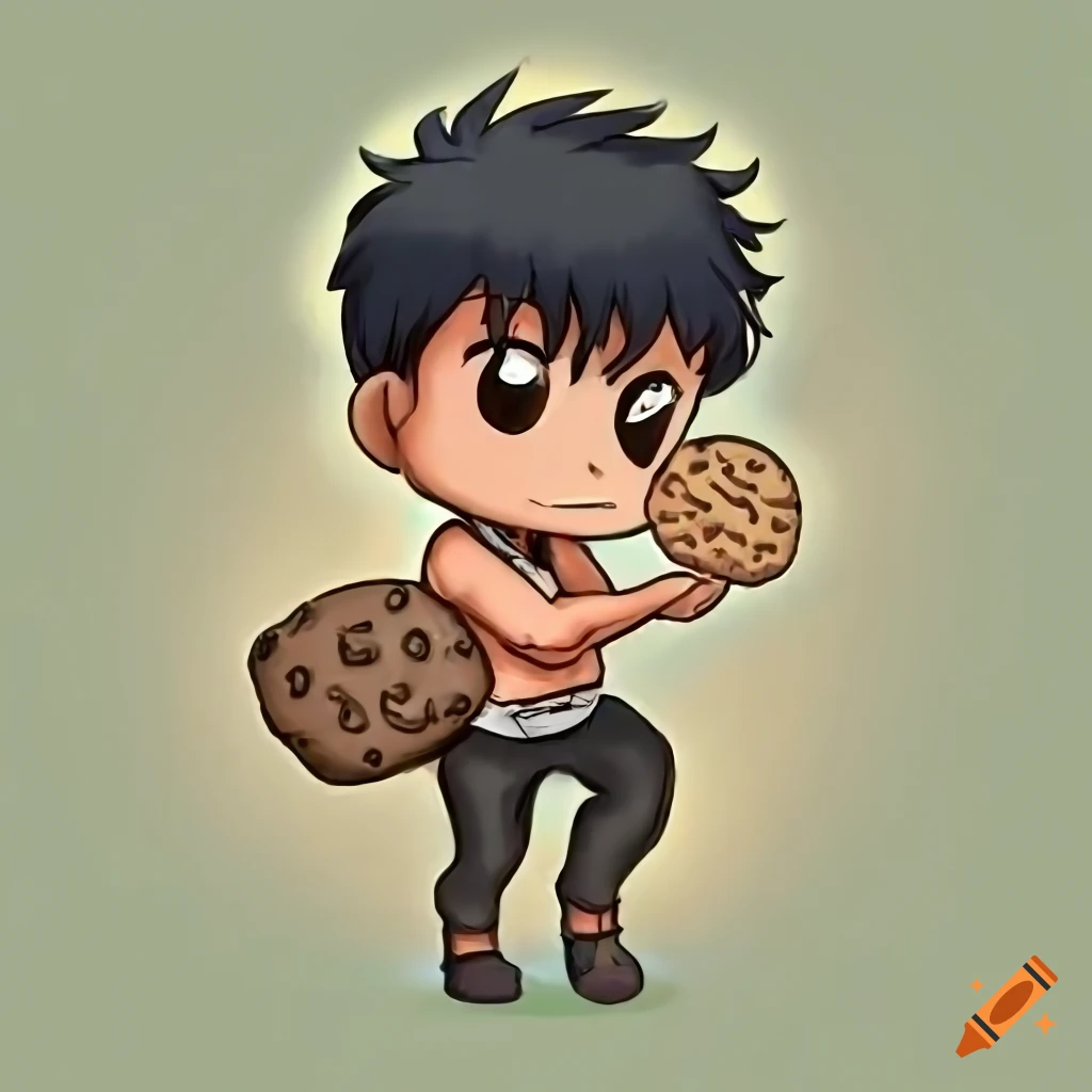 Chibi muscle man carrying cookies with a black t-shirt and a smile on ...