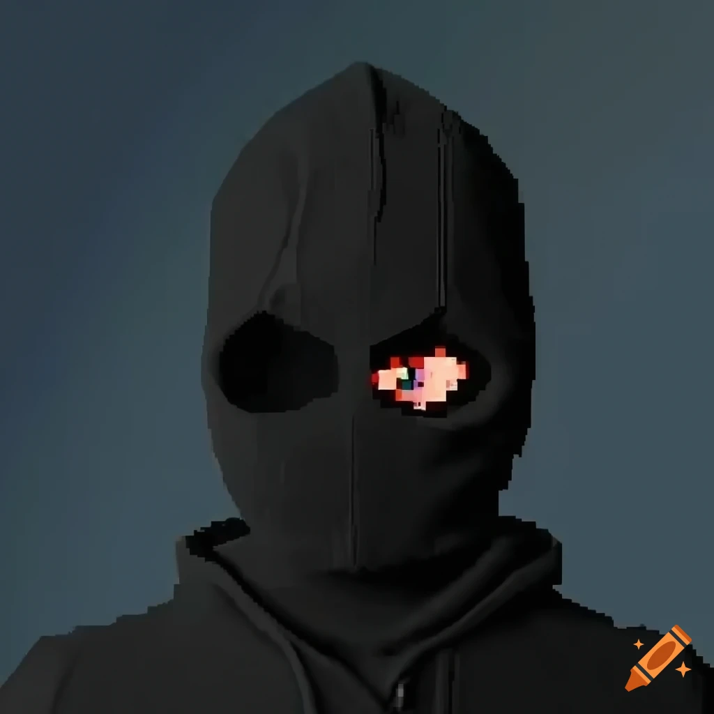 Pixelated glitchart of black hoodie and balaclava with retro gaming ...