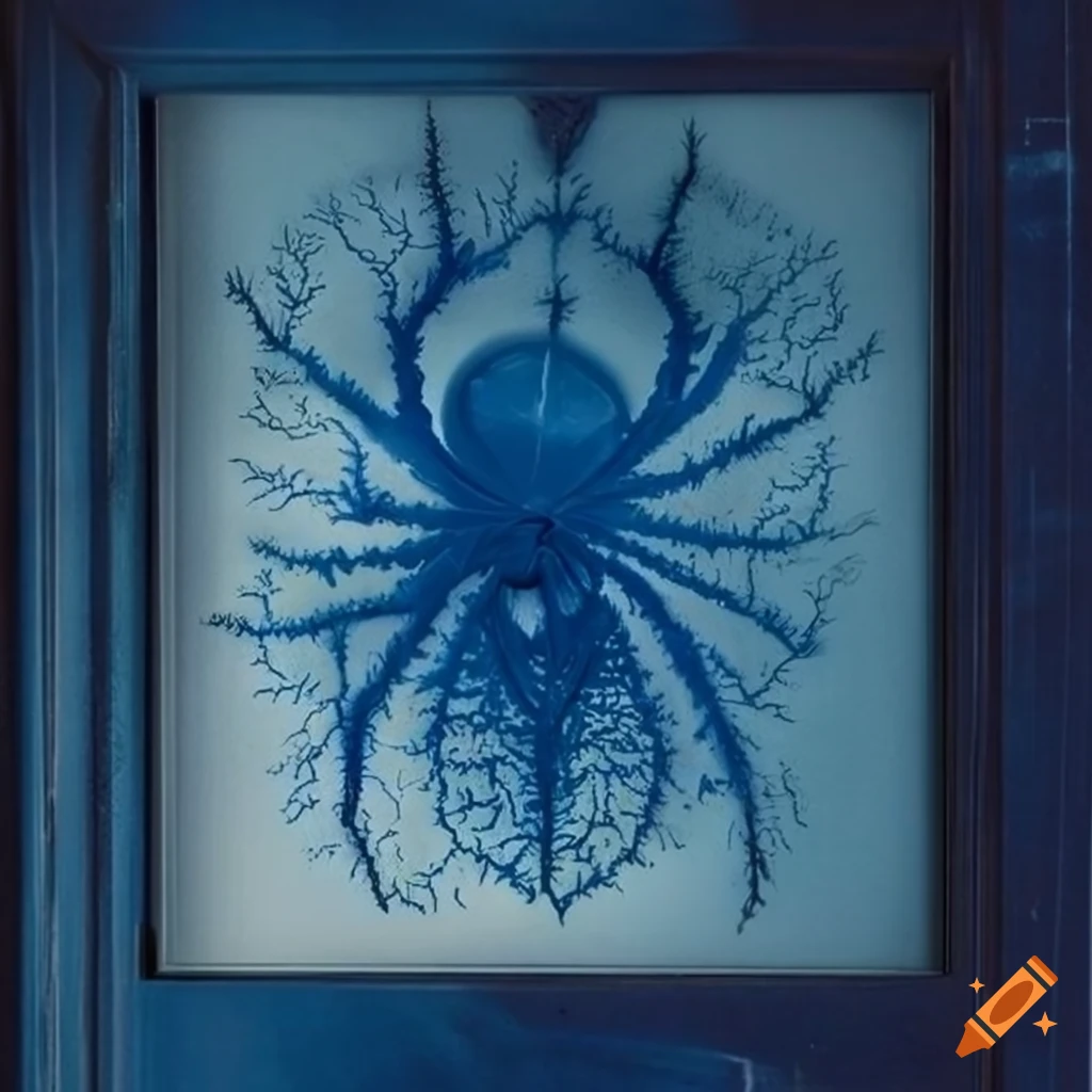 Spider with lichtenberg pattern in cyanotype photo on Craiyon