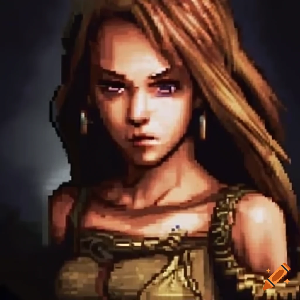 Pixel art portrait of a female rogue with dark brown hair in SNES JRPG ...