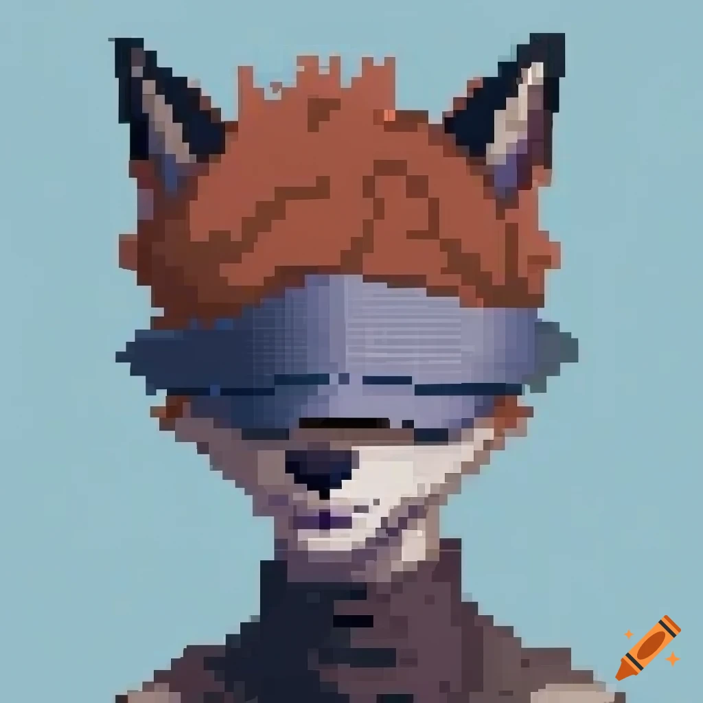 Melancholic furry fox wearing a blindfold in pixel art on Craiyon