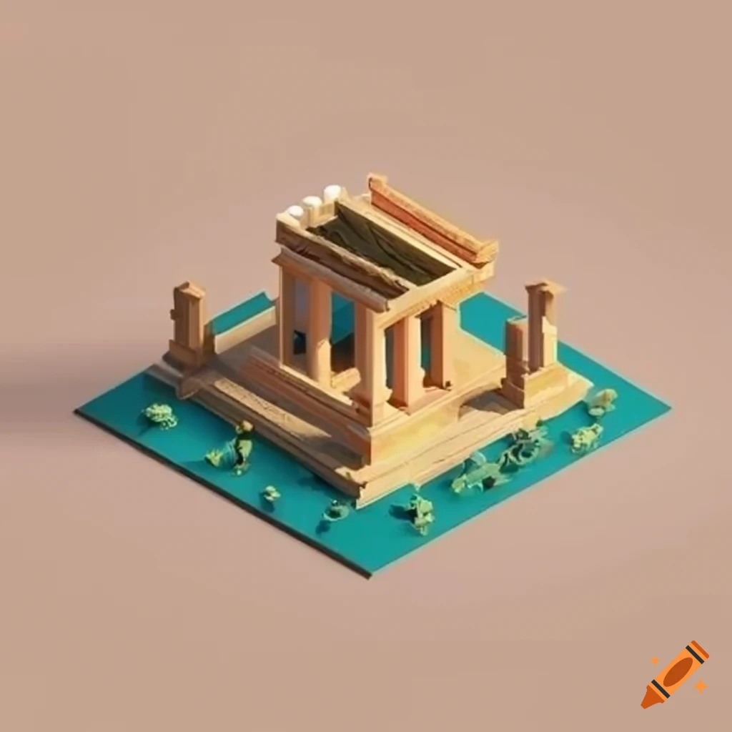 Isometric view of greek temple ruins on Craiyon