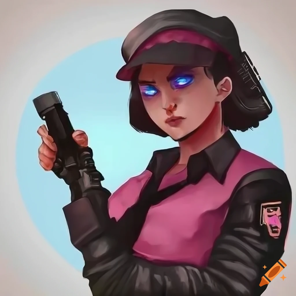 Pixel art of security guard in pink shirt and black pants on Craiyon