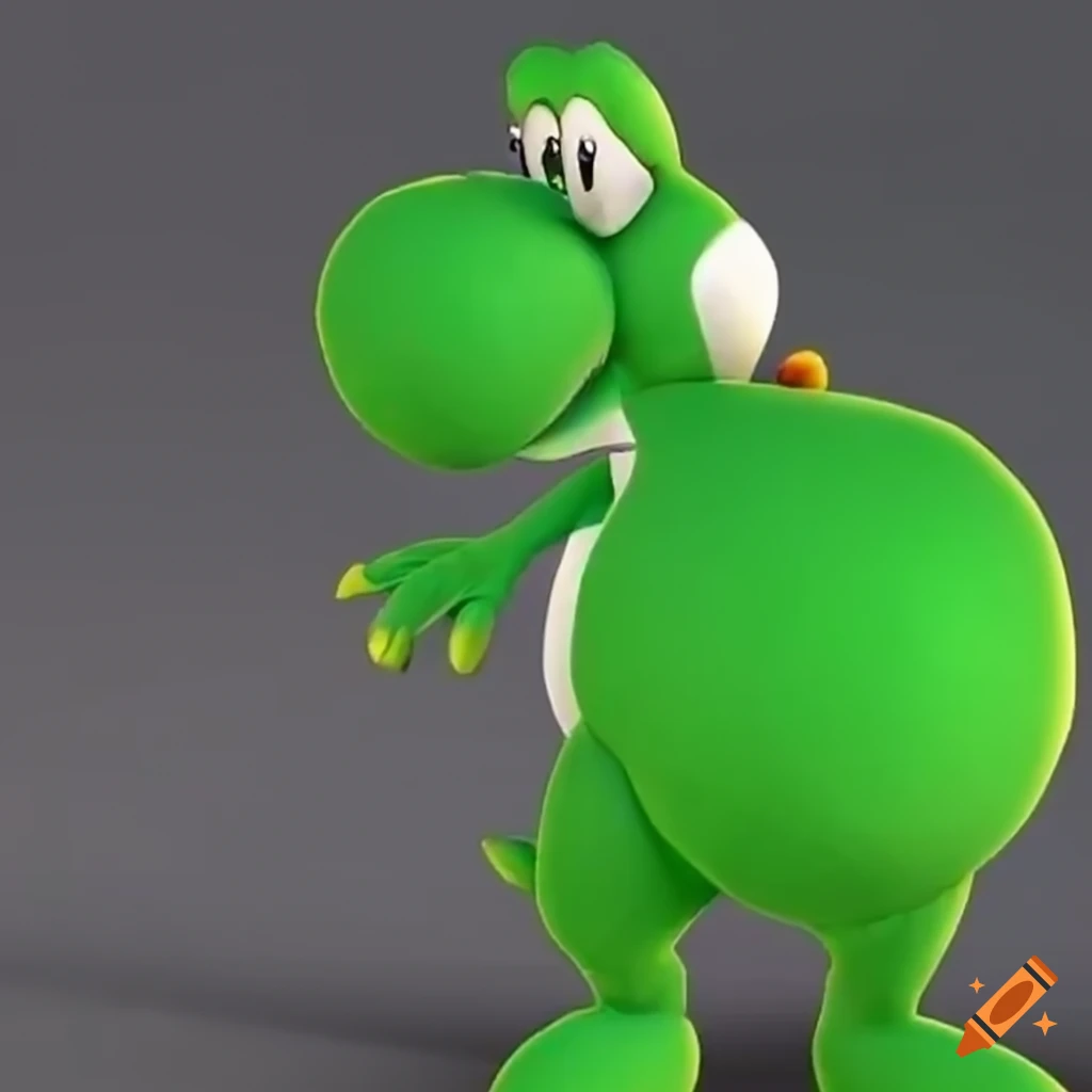 Green Yoshi from Super Mario Bros. with a large belly on Craiyon