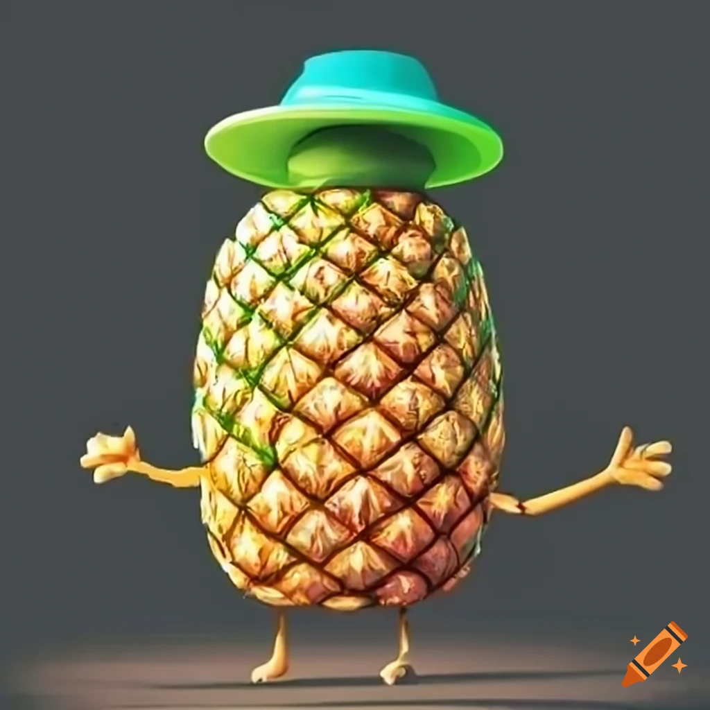 Dancing pineapple character with a top hat on Craiyon