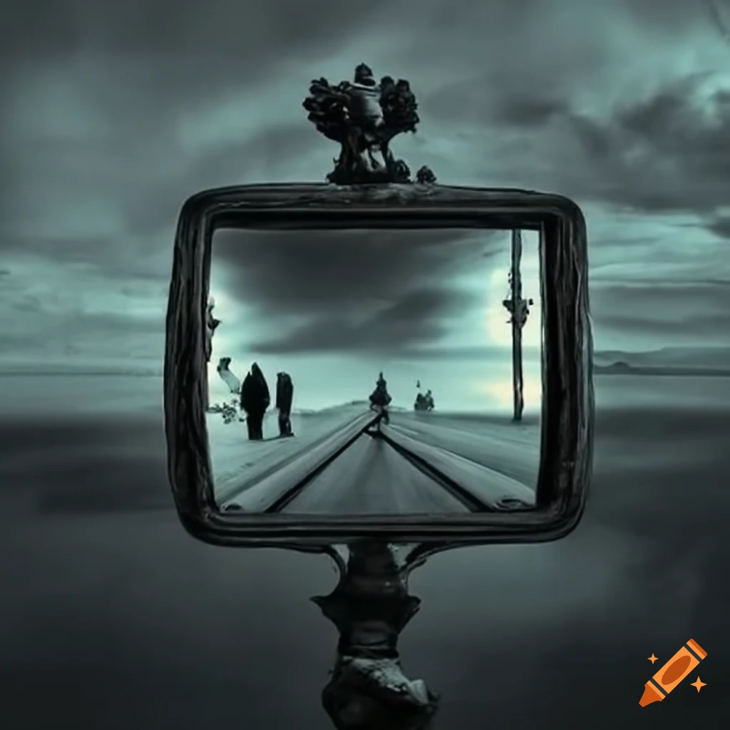 Surreal rearview mirror reflection on Craiyon