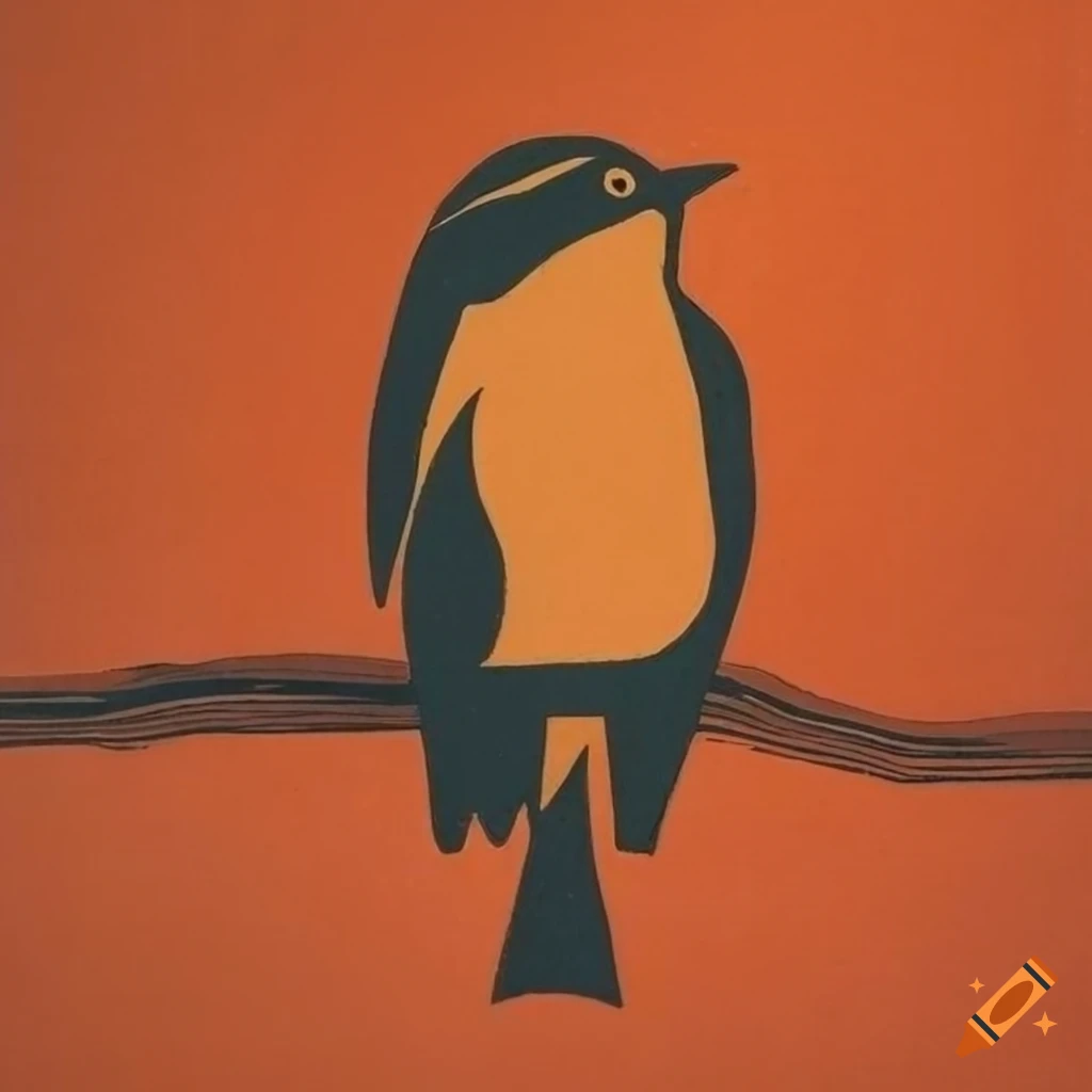 Mid century modern robin woodcut art on Craiyon