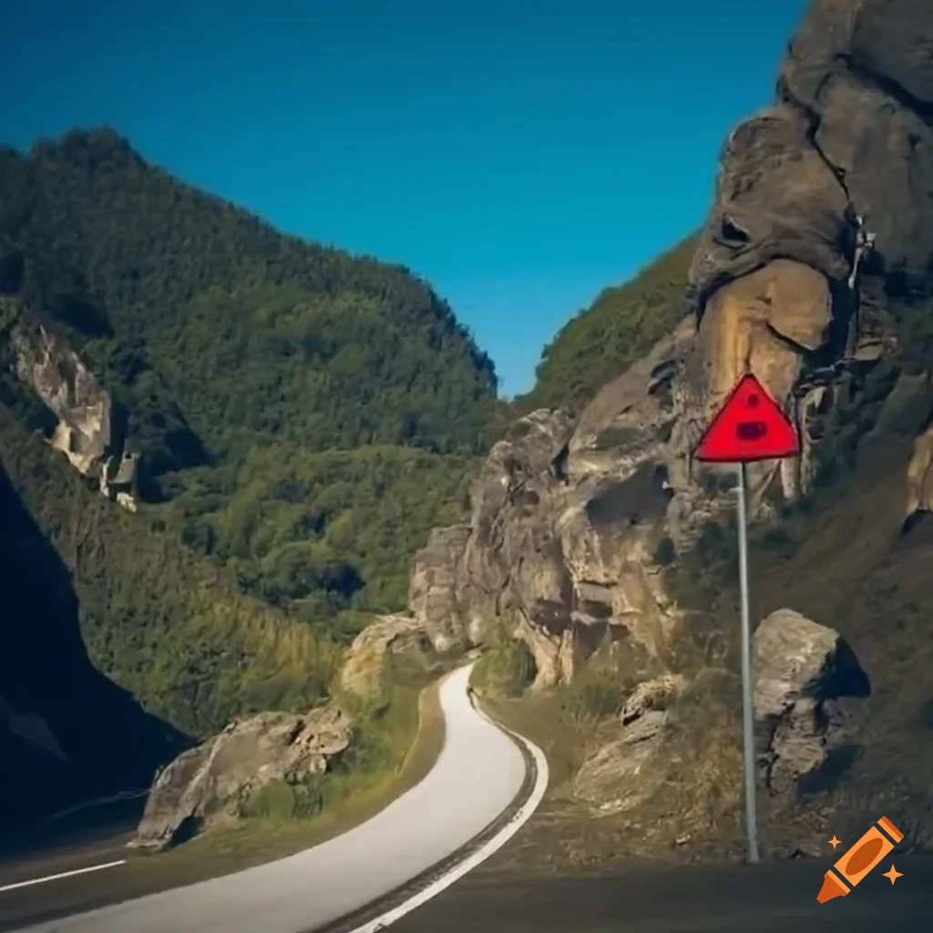 Mountain road blocked by rocks with stranded people on Craiyon