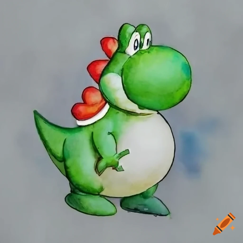 Charming green yoshi character with a full belly on Craiyon