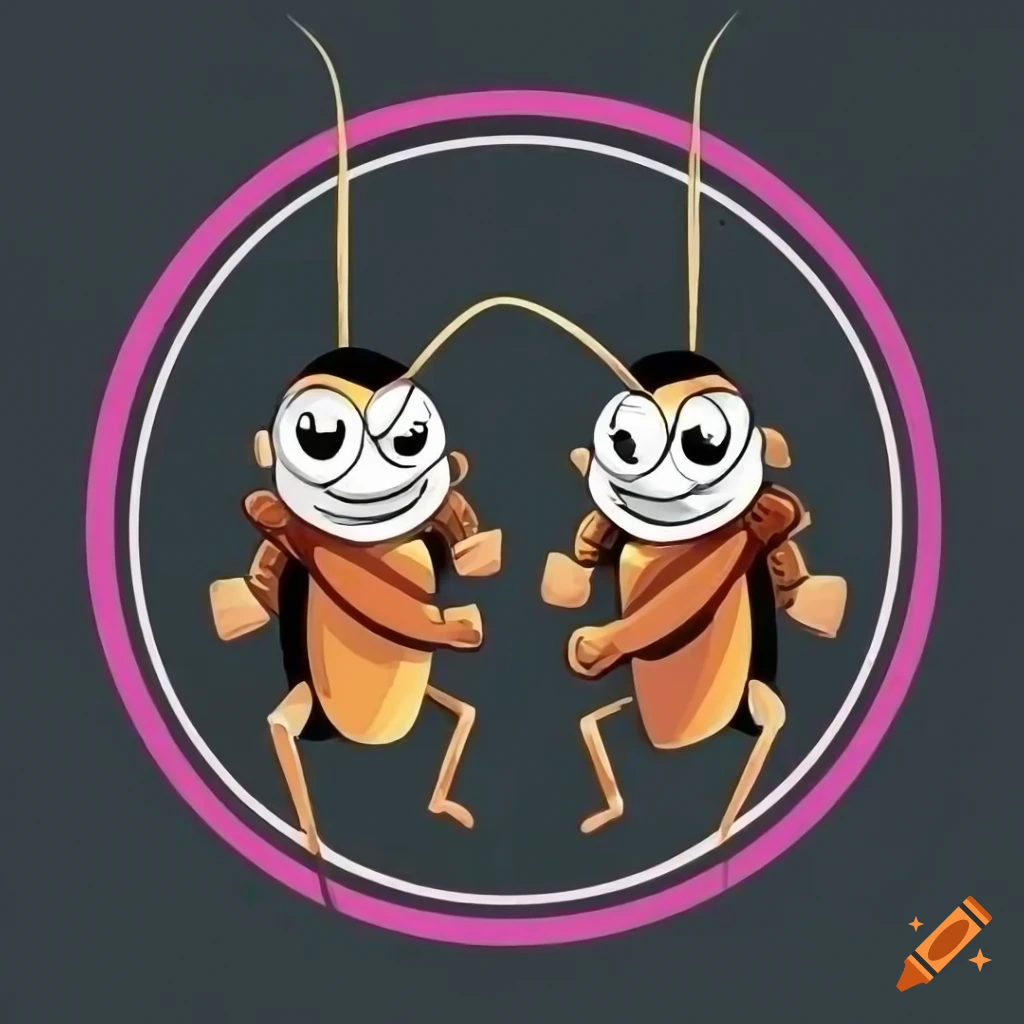 Two happy cockroaches in a logo giving thumbs up in 90's cartoon style ...