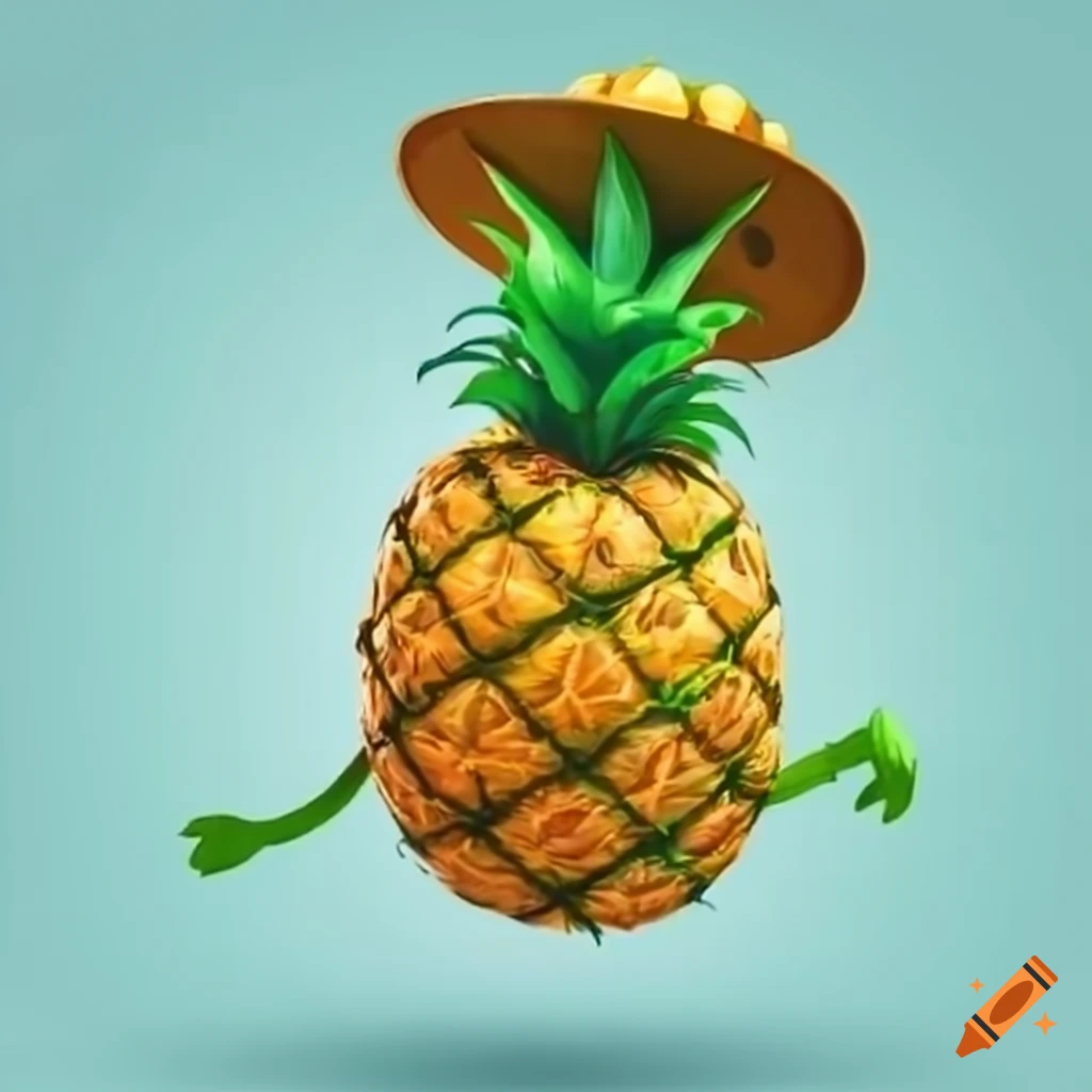 Dancing pineapple character with a top hat on Craiyon