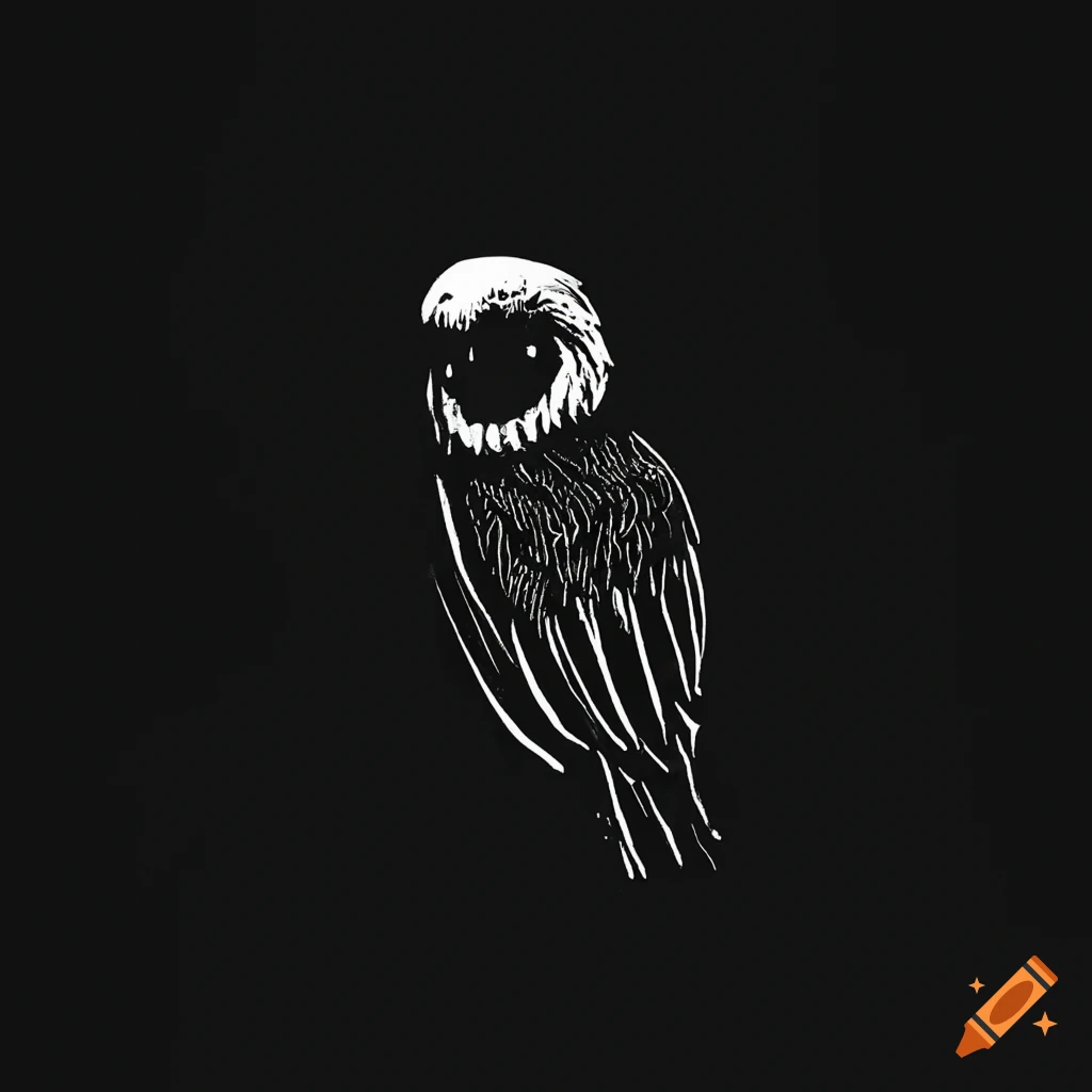 Minimal black linocut of a horror bird inspired by stephen king on Craiyon