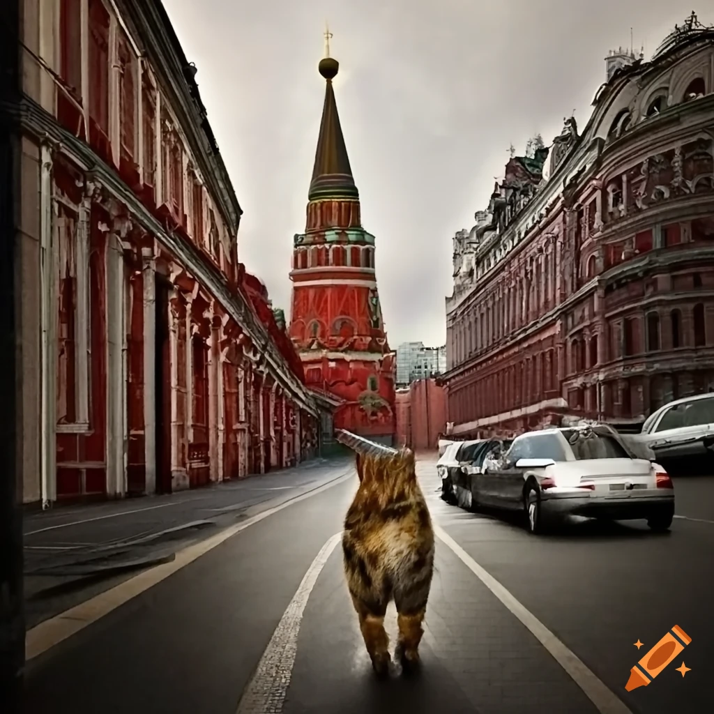 Cat exploring moscow city on Craiyon