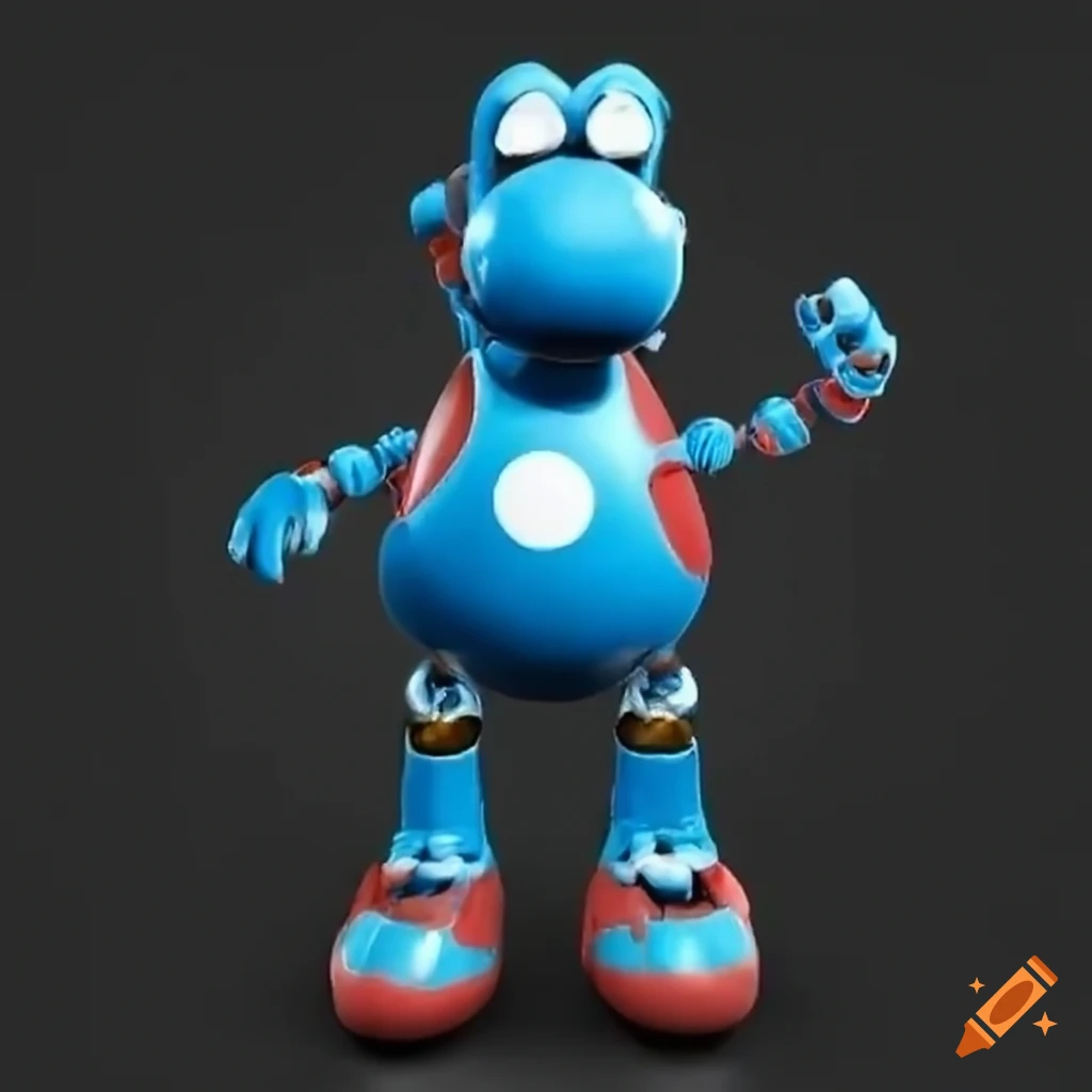 Robot inspired by blue yoshi from classic video games on Craiyon