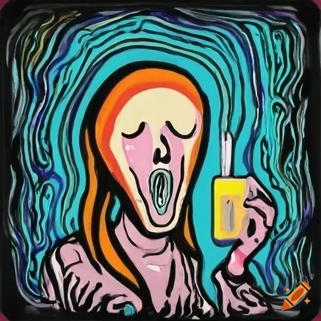 Modern twist on the scream by edvard munch with an insulin pump on Craiyon