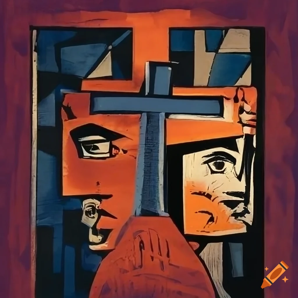 Stations of the cross woodcut art by picasso on Craiyon
