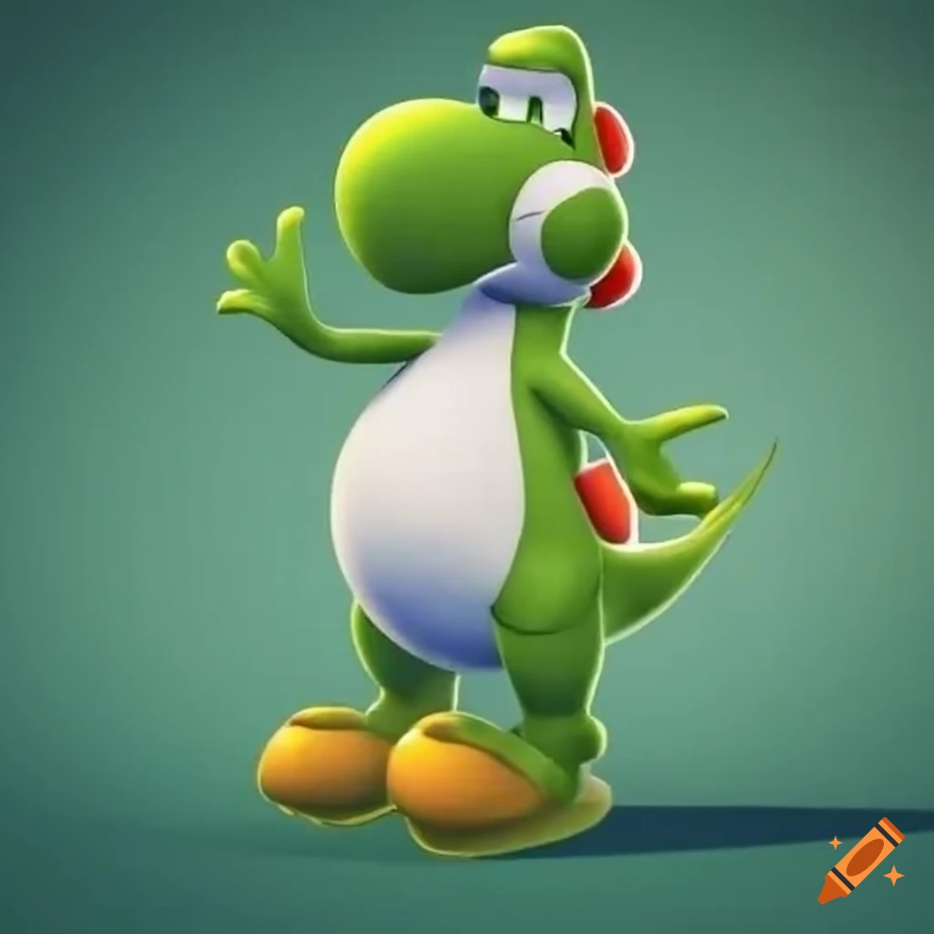 Charming cartoon of green yoshi with a full belly on Craiyon