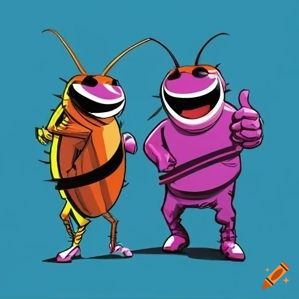 Happy cockroaches giving thumbs up in GTA poster art style on Craiyon