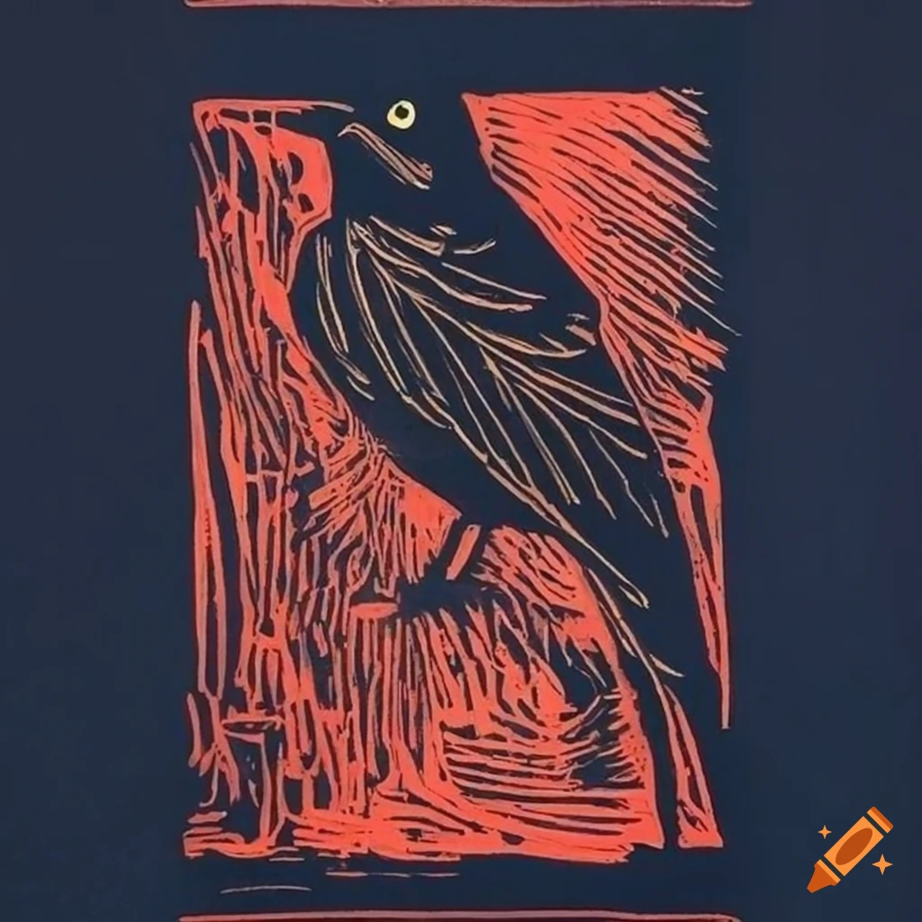 Stephen king horror bird in a linocut style on Craiyon